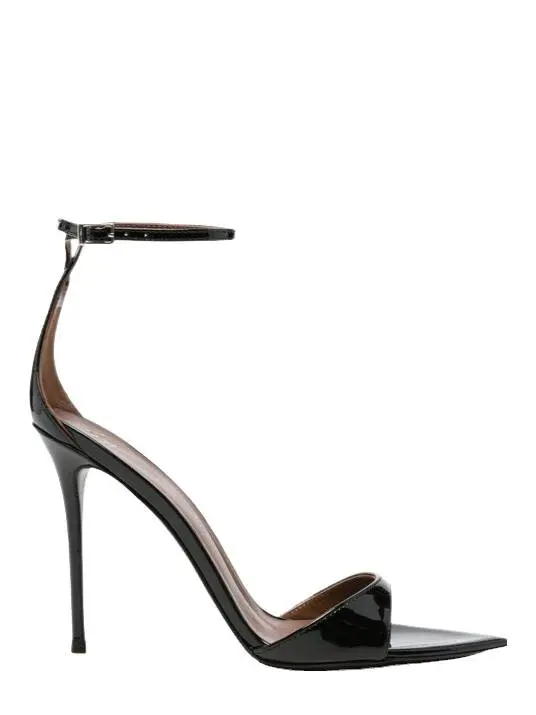 GIUSEPPE ZANOTTI Patent Leather Pointed Toe Stiletto Sandals - Black