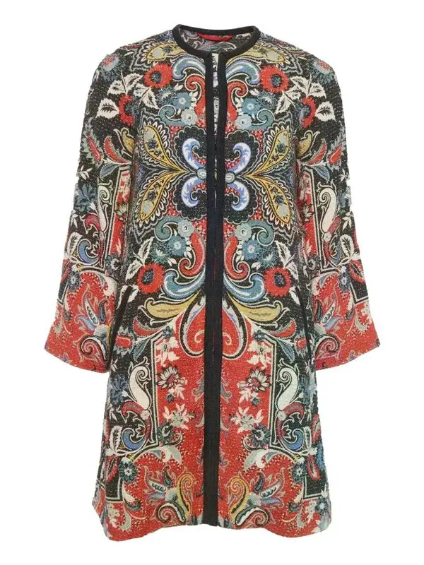 Etro Floral Print Tweed Coat - Black
