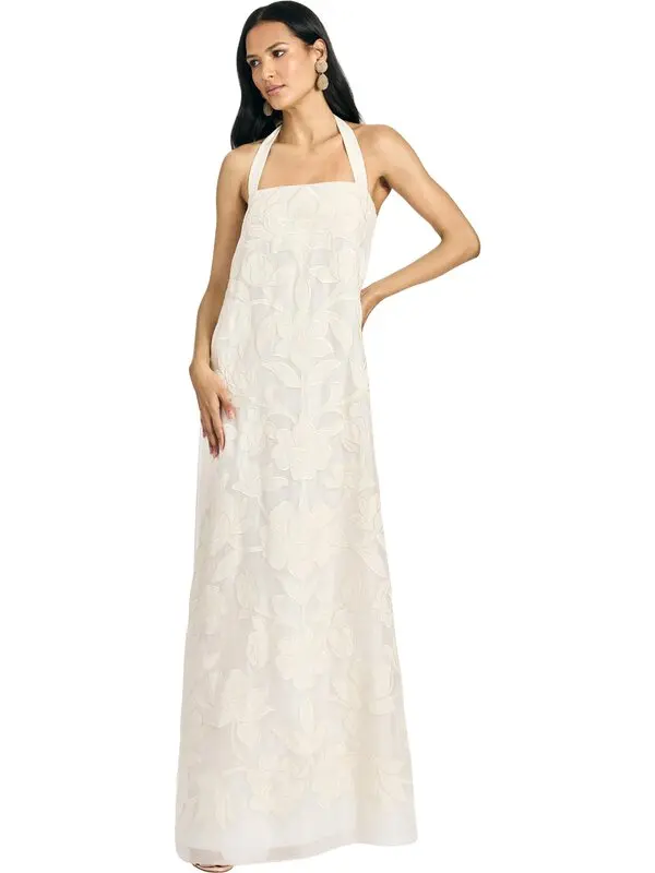 Sachin & Babi Linen Blend Halter Floor Length Gown - Alabaster