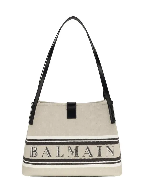Balmain Canvas Shoulder Bag With Jacquard Logo - Multicolor