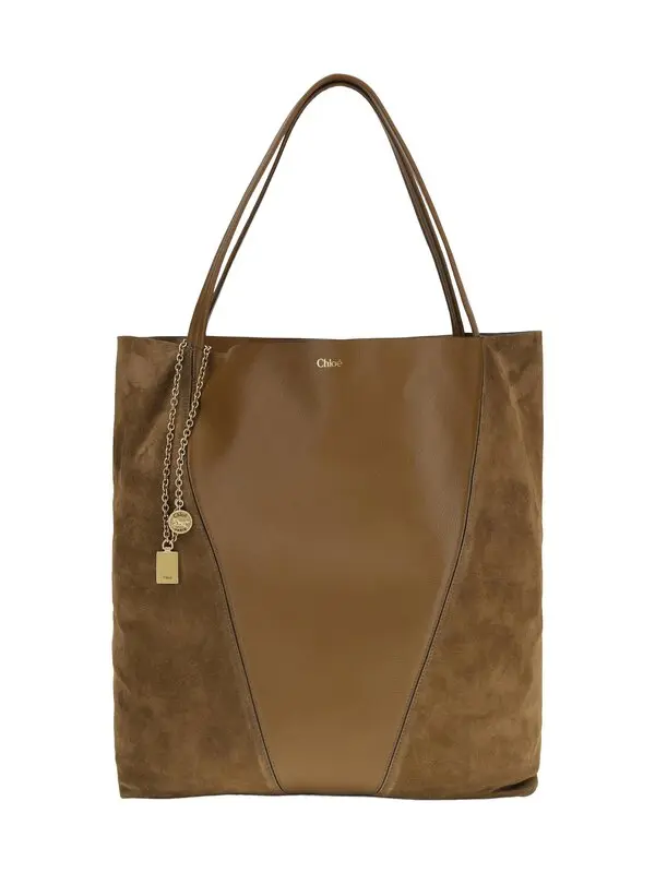Chloé Spin Tote Bag In Leather And Suede - Brown