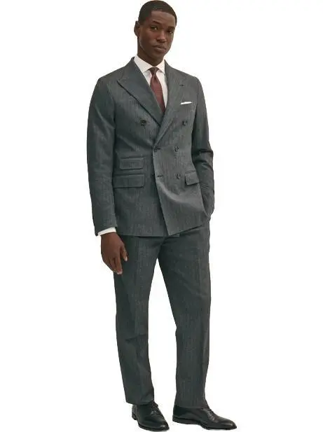 Brooks Brothers Classic Fit Cotton Herringbone Suit Pants - Grey