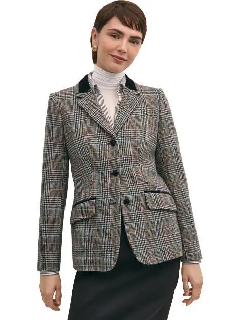 Brooks Brothers Plaid Shetland Wool Riding Jacket With Velvet Collar - Multicolor
