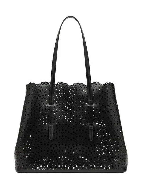 Alaïa Mina 37 Tote Bag In Shiny Calfskin - Black