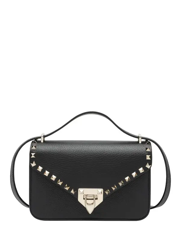 Valentino Garavani Rockstud Crossbody Bag In Calfskin Leather - Black