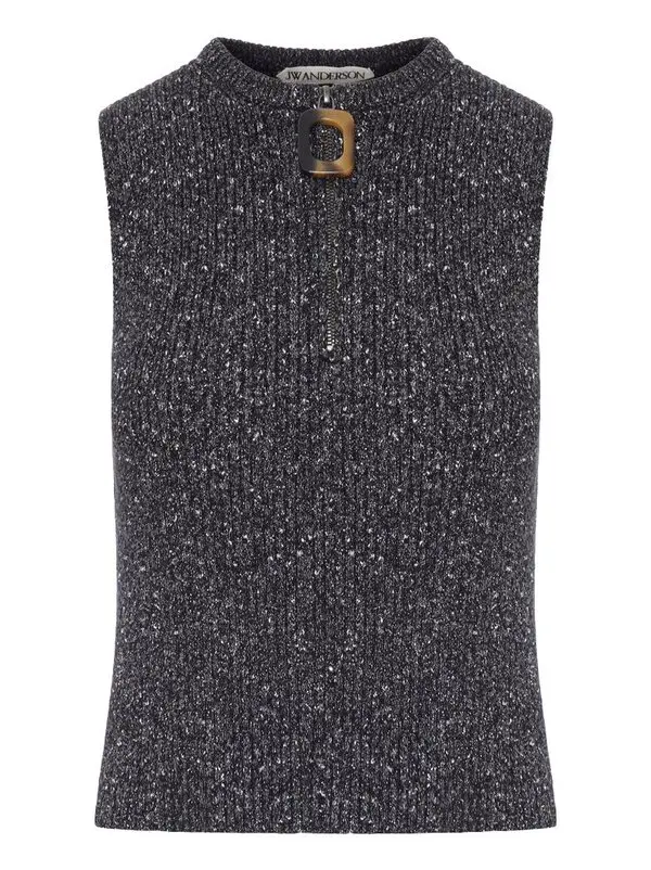 JW Anderson Zip-up Ribbed Knit Tank Top - Black