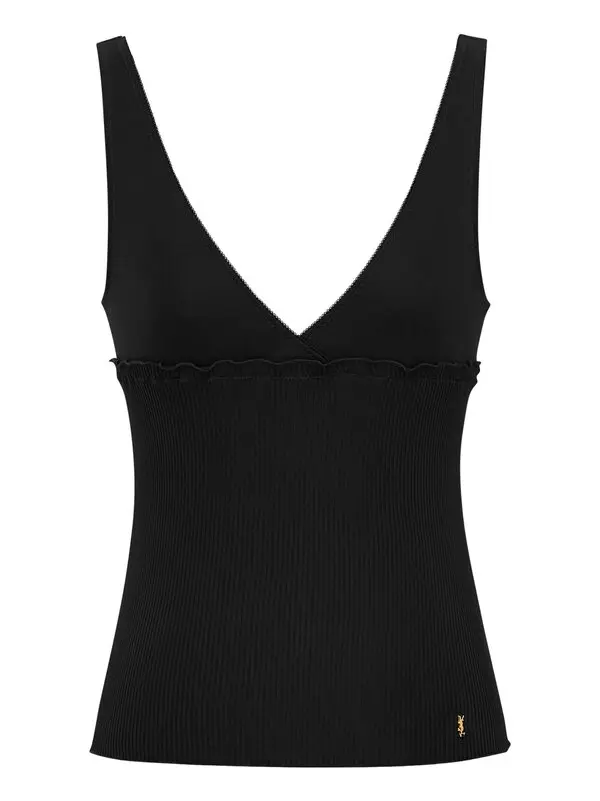 Saint Laurent Cassandre Ribbed Silk Jersey Tank Top - Black