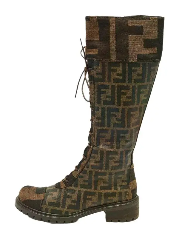 Fendi Mania Ff Motif Lace-up Knee-length Boots - Brown