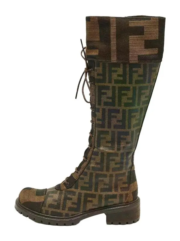 Fendi Mania Ff Motif Lace-up Knee-length Boots - Brown