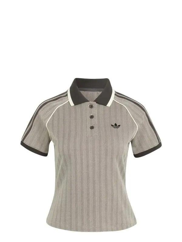 Adidas Originals Tweed Polo Shirt With Herringbone Pattern - Light Brown