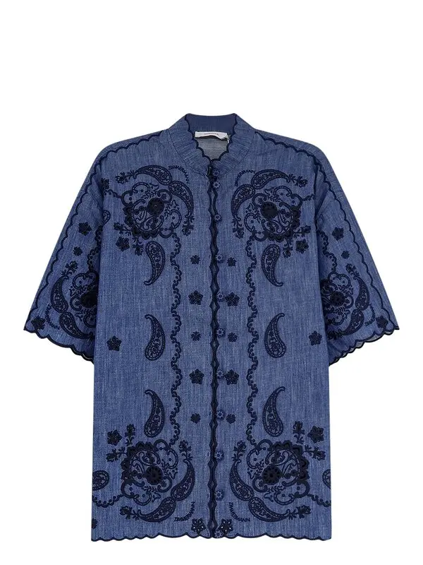 Zimmermann Embroidered Denim Shirt - Multicolor