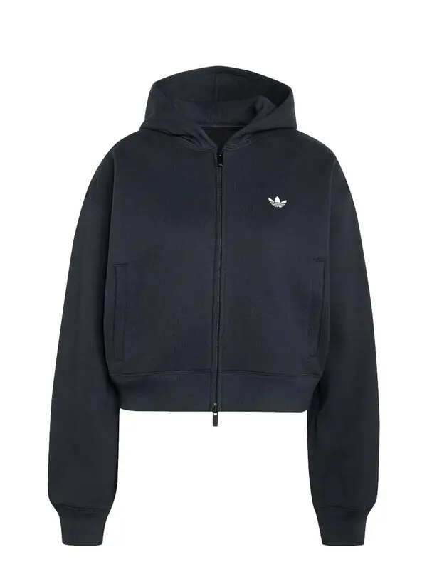 Adidas Essentials Fleece Cropped Full Zip Hoodie - Black
