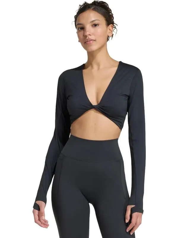 Adidas Primelift Workout Twist Reversible Long Sleeve Cropped Top - Black