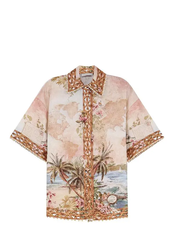 Zimmermann Linen Shirt With Island Map Print - Multicolor