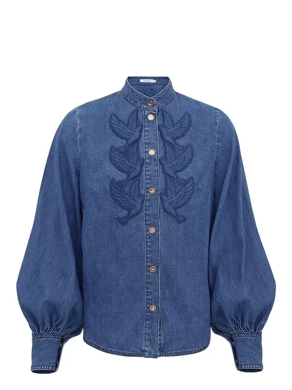 Zimmermann Embroidered Denim Shirt - Multicolor
