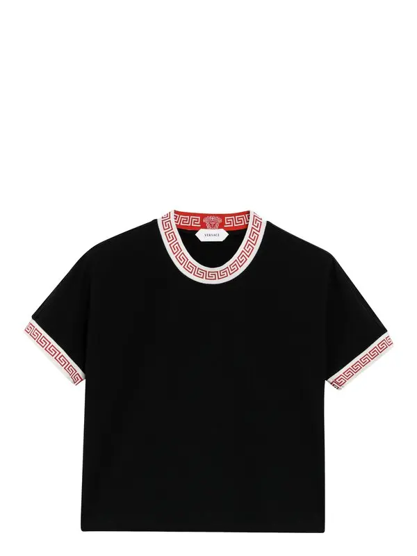 Versace Stretch Cotton Jersey T-shirt With Greca Motif - Black