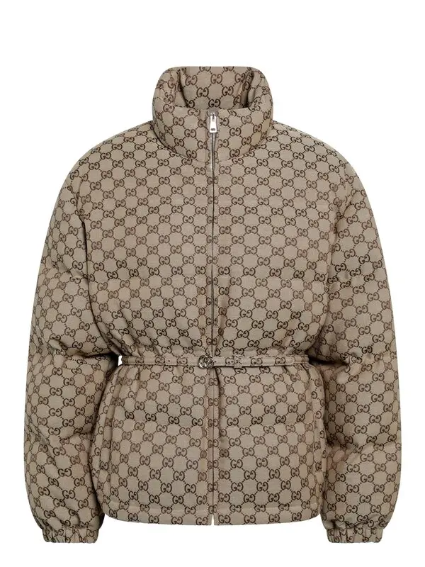 Gucci Belted Gg Fabric Padded Jacket - Brown