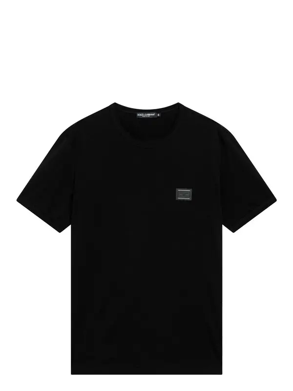 Dolce & Gabbana Cotton T-shirt With Logo Plaque - Black