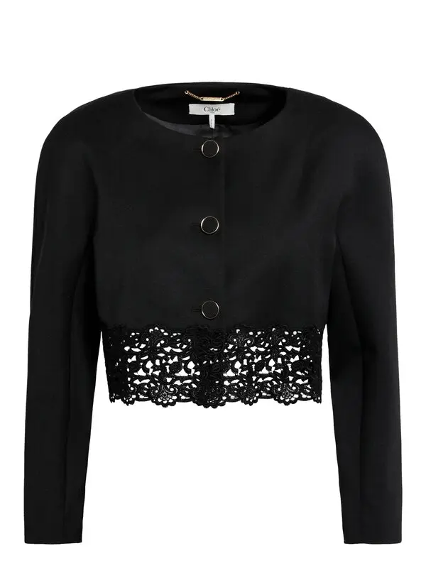 Chloé Cropped Jacket With Openwork Trim - Black