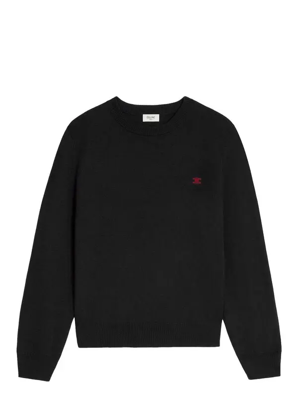 Celine Wool Sweater With Logo Embroidery - Black