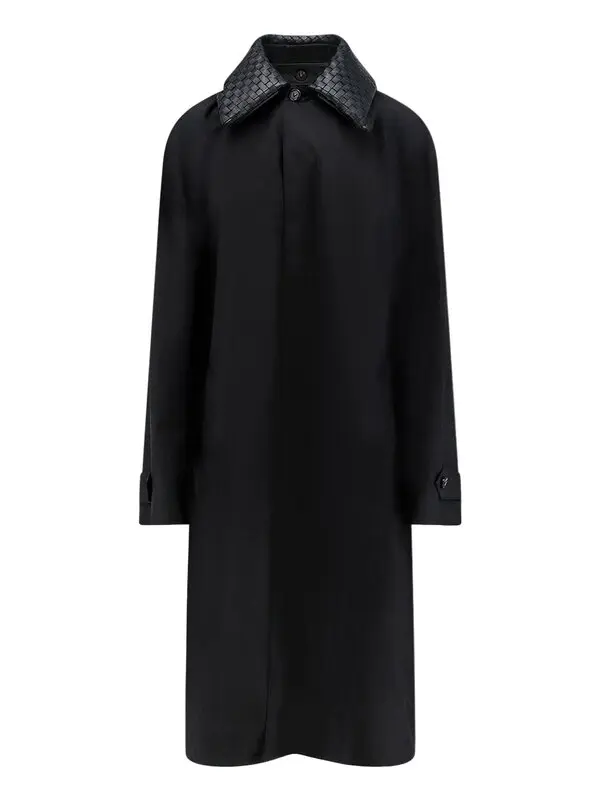 Bottega Veneta Wool And Silk Coat With Removable Intrecciato Leather Collar - Multicolor