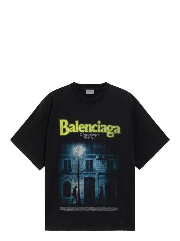 Balenciaga Cotton Oversized T-shirt With Logo Print - Black