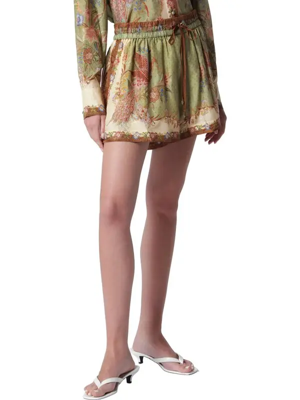 Zimmermann Khaki Floral Silk Relaxed Shorts - Multicolor