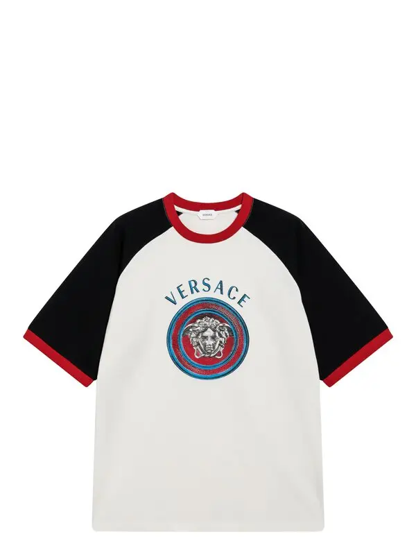 Versace Black Cotton T-shirt With Medusa Print - White