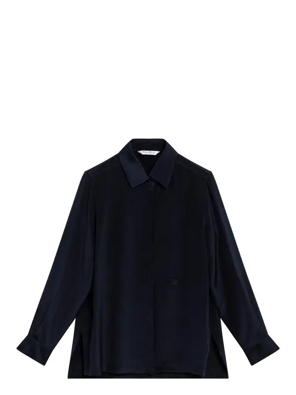 Max Mara Silk Shirt With Embroidered Logo - Blue