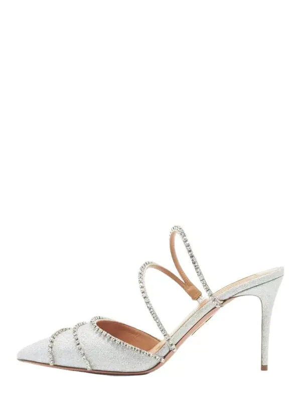AQUAZZURA Crystal-embellished Pointed-toe Mules - Silver
