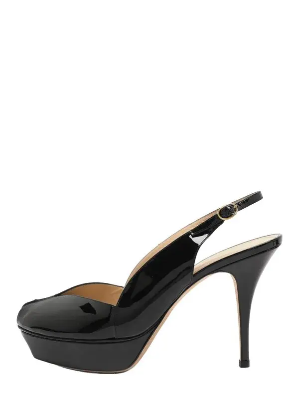 Saint Laurent Patent Leather Platform Slingback Sandals - Black