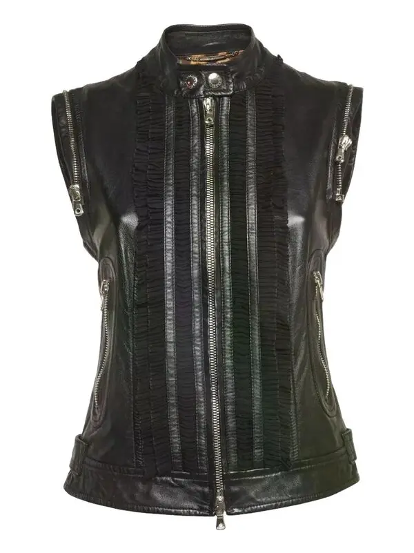 Dolce & Gabbana Ruffled Silk Trim Sleeveless Jacket - Black