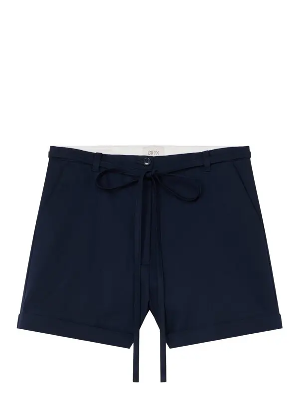 GWYN Arlo Relaxed Fit Belted Shorts With Cuffed Hems - Navy