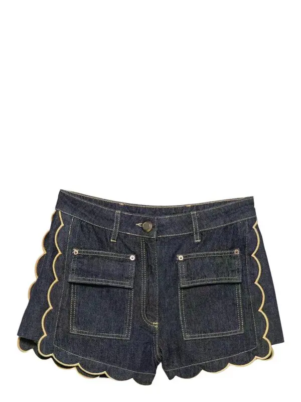 Farm Rio Scalloped-edge Pleated Shorts - Blue