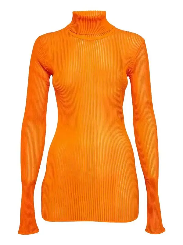 Victoria Beckham Rib Knit Sheer Roll Neck Sweater - Orange