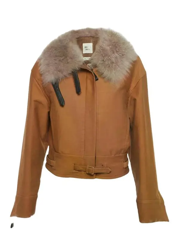 Hermès Belted Fur-collar Jacket - Brown