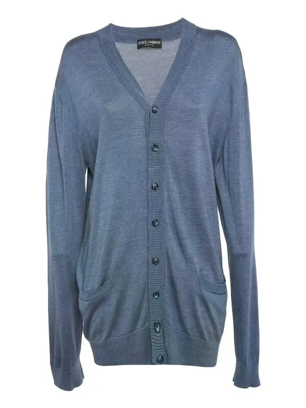 Dolce & Gabbana Silk Knit V-neck Cardigan - Blue
