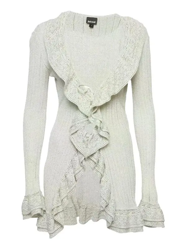 Just Cavalli Metallic Lurex Ruffled Cardigan - Grey