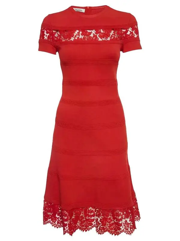 Valentino Garavani Lace-trimmed Knit Mini Dress - Red