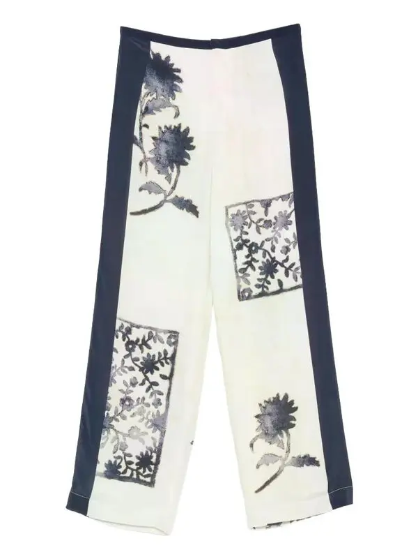 SIR. Midnight Blue Floral Print Patchwork Wide-leg Trousers - Neutrals