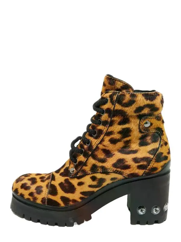 Miu Miu Leopard-print Calf Hair Lace-up Ankle Boots - Neutrals