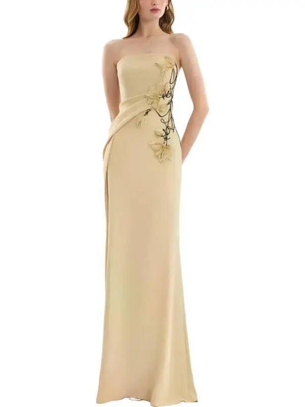 GEMY MAALOUF Strapless Floral Detail Maxi Dress - Neutrals