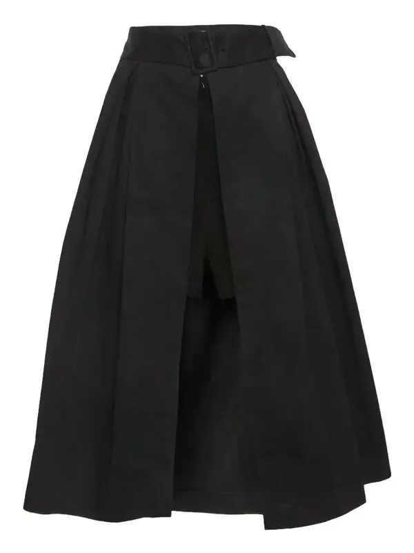 Sandro Twill Weave Midi Skirt With Front Slit And Belt - Black