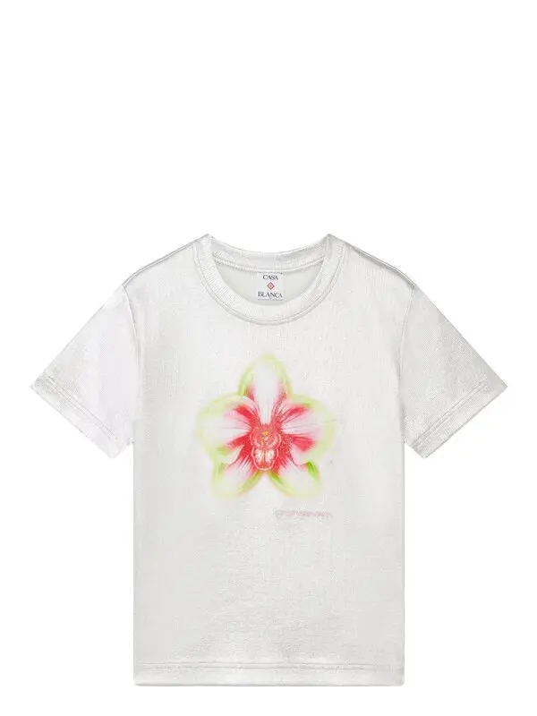 Casablanca Silver Glitch Orchid Ribbed Top - Multicolor