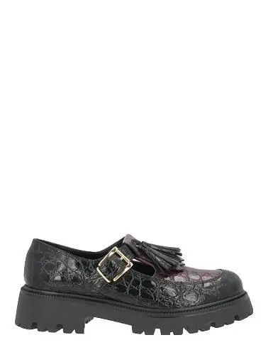 NILA & NILA Glossed Leather Loafers With Crocodile Print And Buckle Fastening - Black