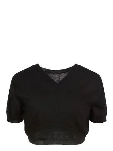 Liviana Conti Virgin Wool Cropped V-neck Sweater - Black