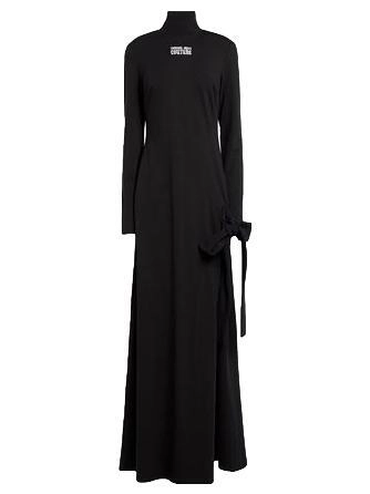 Versace Cotton Blend Maxi Dress With Bow Detail - Black