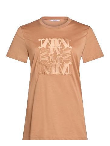 Max Mara Embroidered Logo Cotton T-shirt - Camel