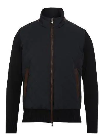 Paul & Shark Quilted Zip-up Jacket With Wool Sleeves And Leather Trims - Black