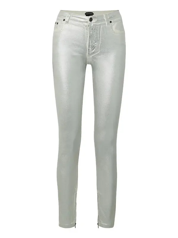 TOM FORD Metallic Coated Mid-rise Skinny Jeans - Silver